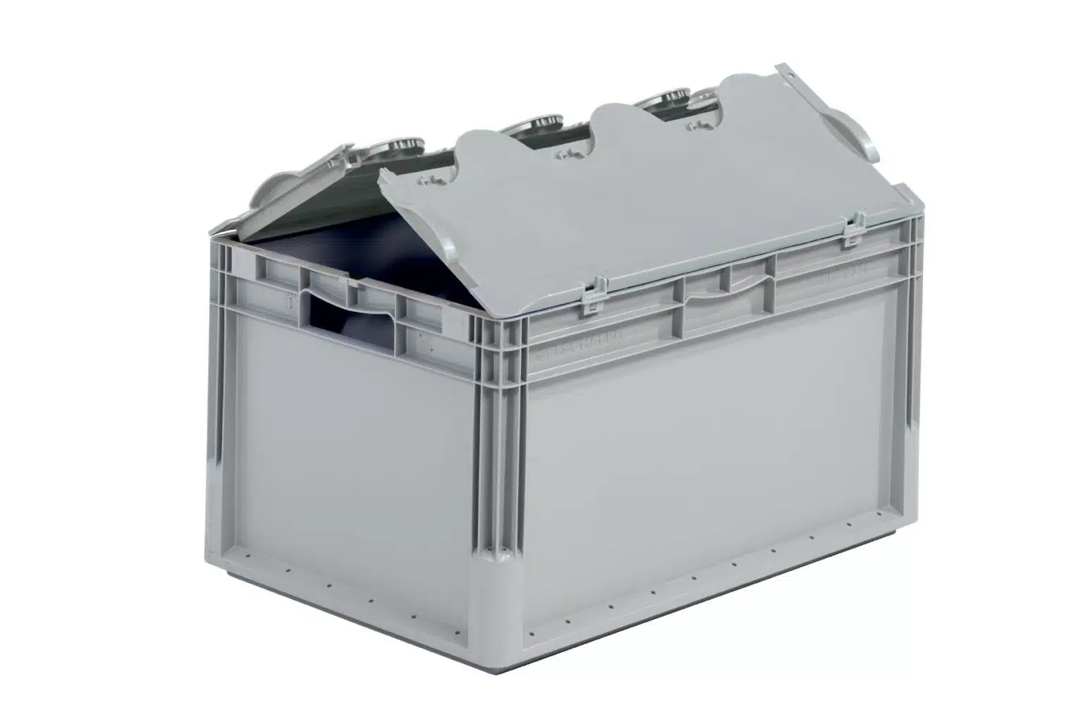 Straight wall stacking tote w/ attached lid - Flexcon